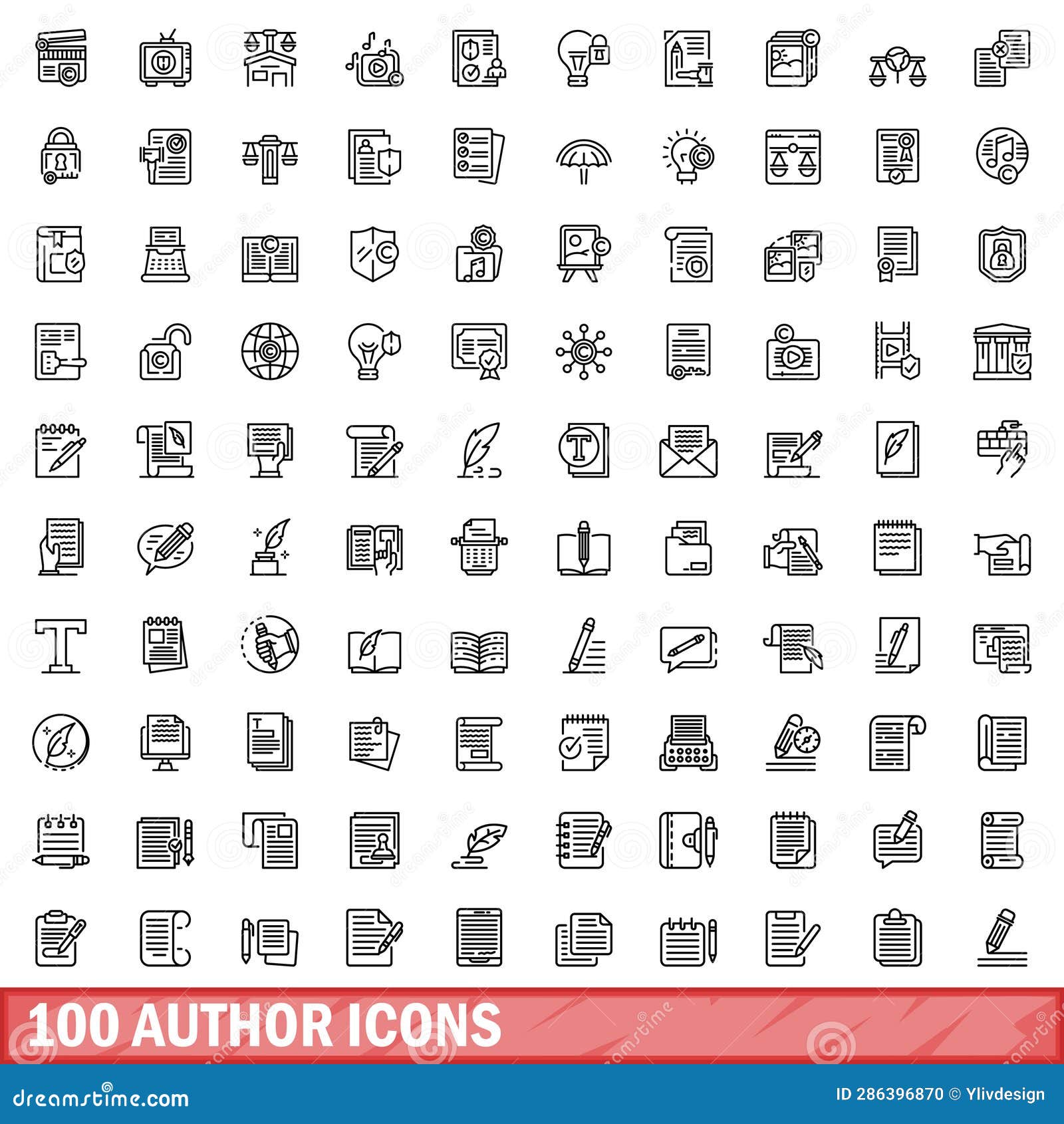 100 Author Icons Set, Outline Style Stock Illustration - Illustration ...