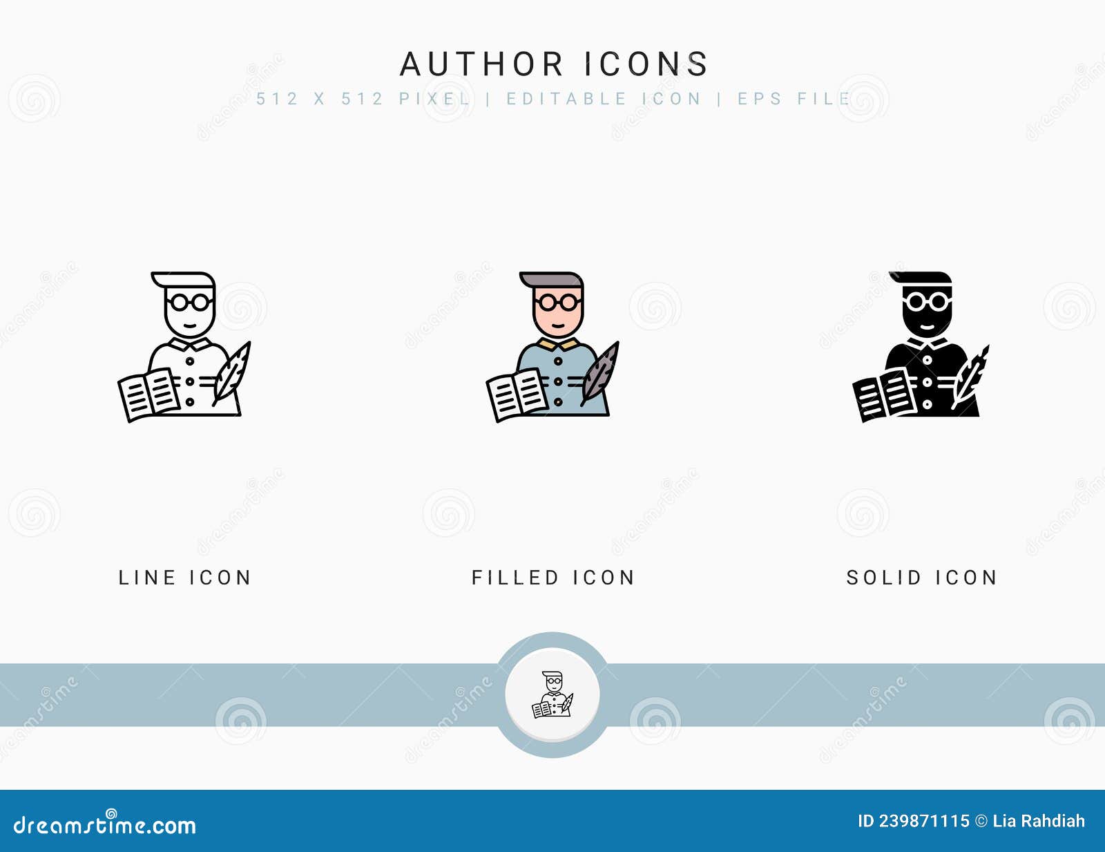 Author Icons Set Vector Illustration with Solid Icon Line Style ...