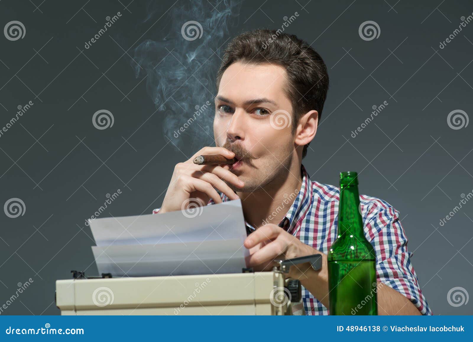 Author Smoking Cigar and Drinking Alcohol at Stock Photo - Image of ...
