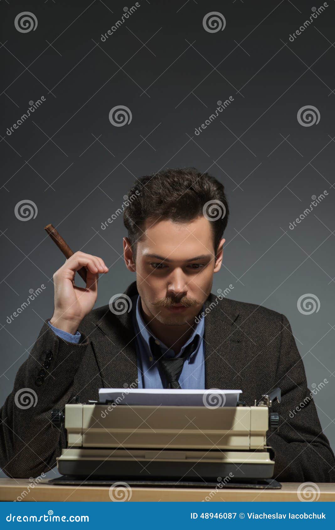 Author Smoking Cigar at Typewriter Stock Image - Image of adult, blank ...