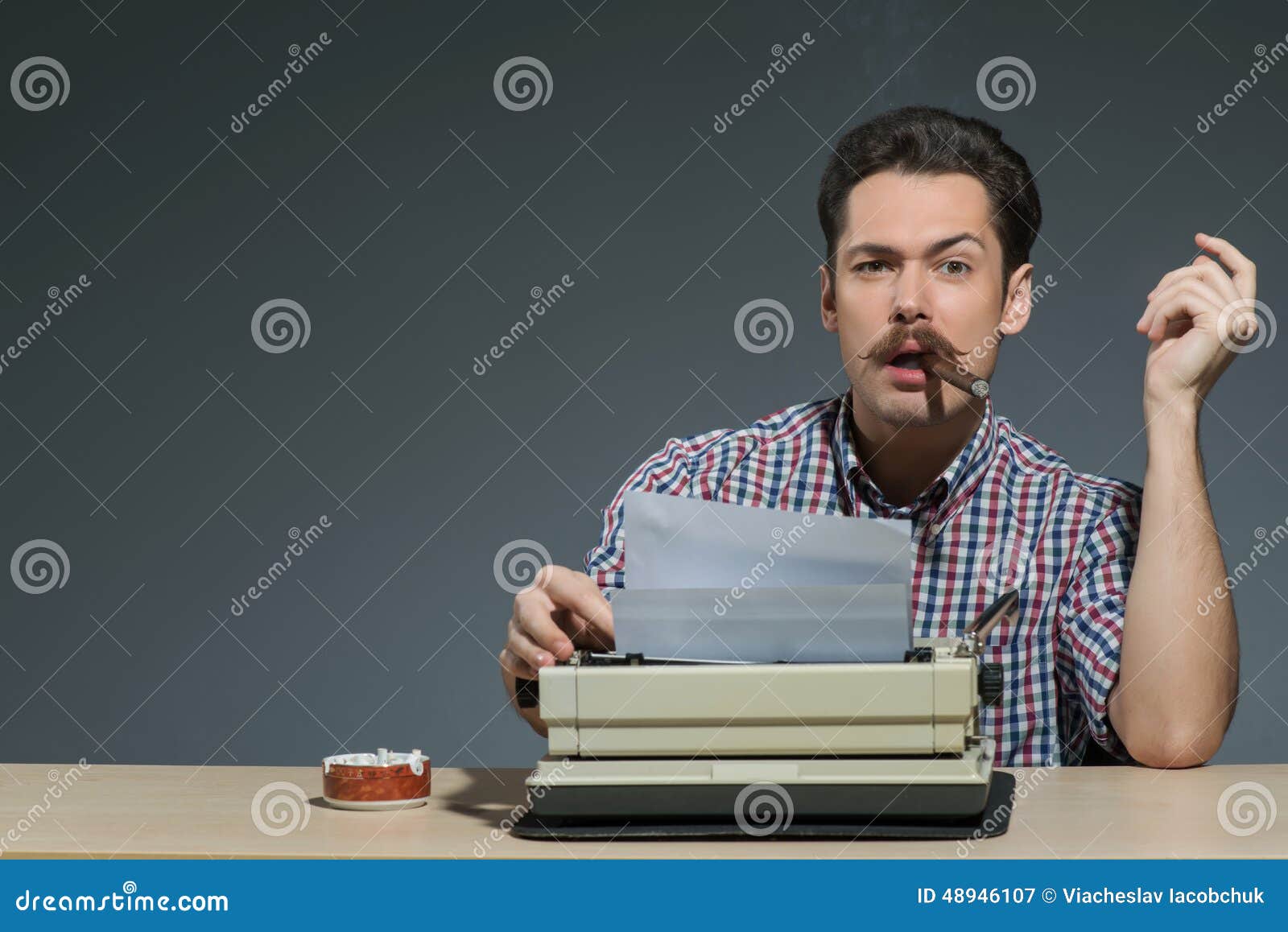 Author Smoking Cigar at Typewriter Stock Image - Image of author ...