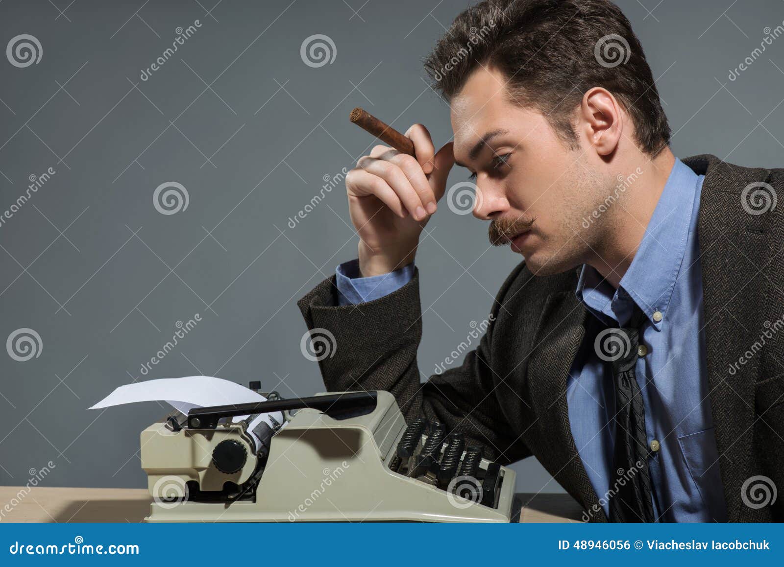 Author Smoking Cigar at Typewriter Stock Photo - Image of professional ...