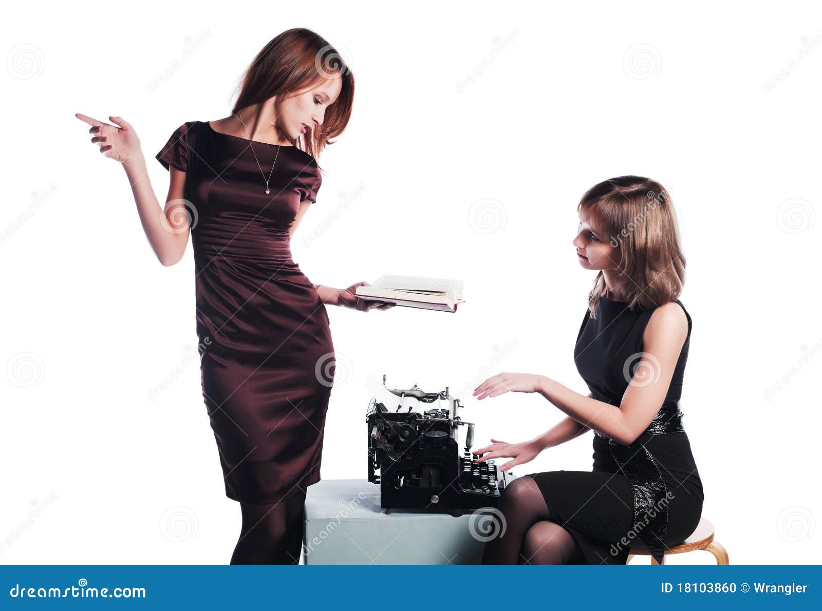 Woman with a Book and Retro Typewriter Stock Photo - Image of beautiful ...