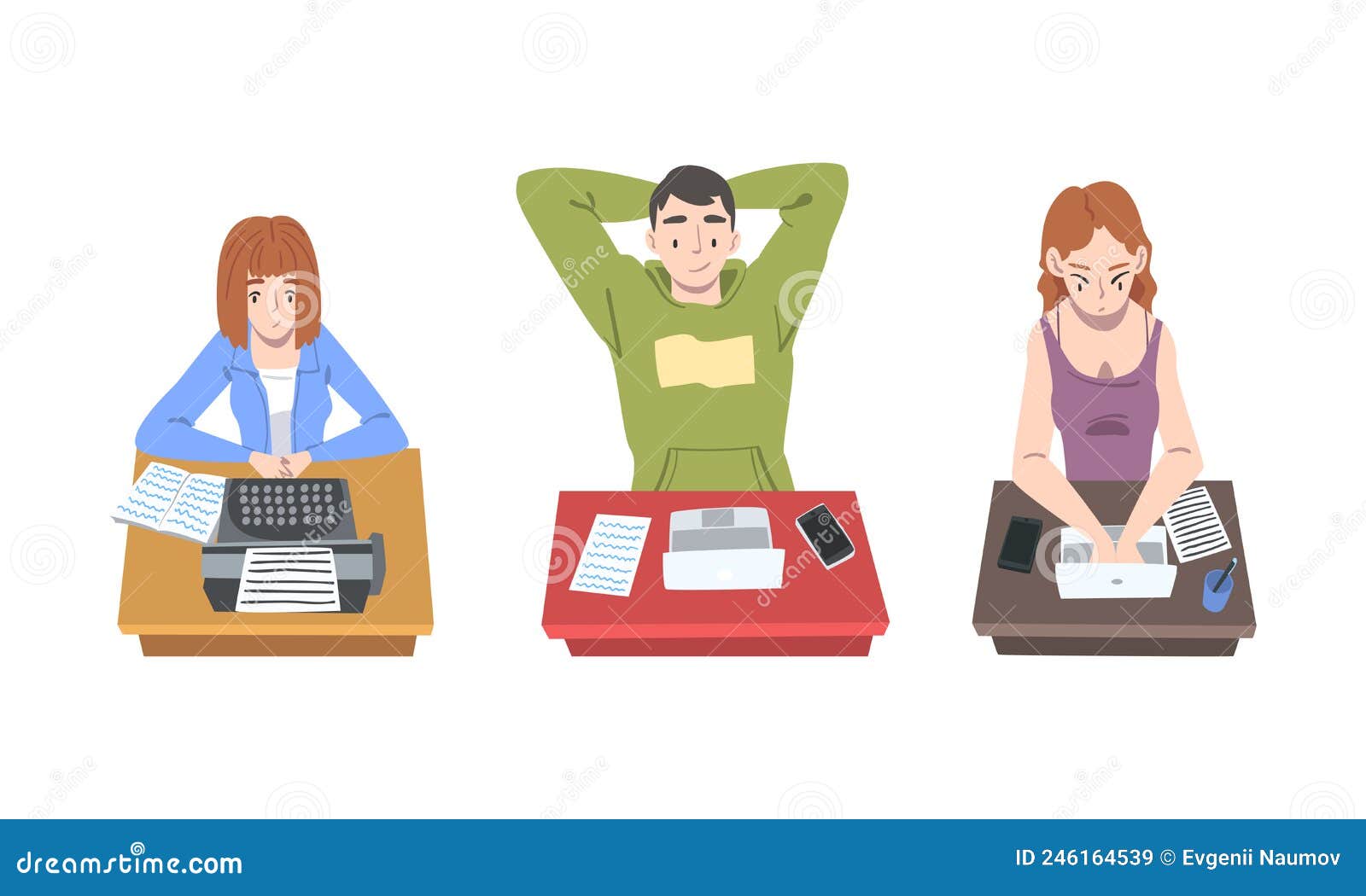 Authors Writing Articles Typing on Typewriter and Laptop Computer Set ...