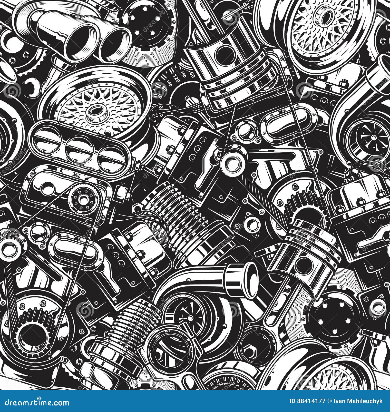 Autimobile Car Parts Seamless Pattern Stock Vector - Illustration of ...