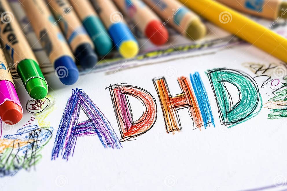 AUTISM, ADHD, Written with Colored Pencils Stock Illustration ...