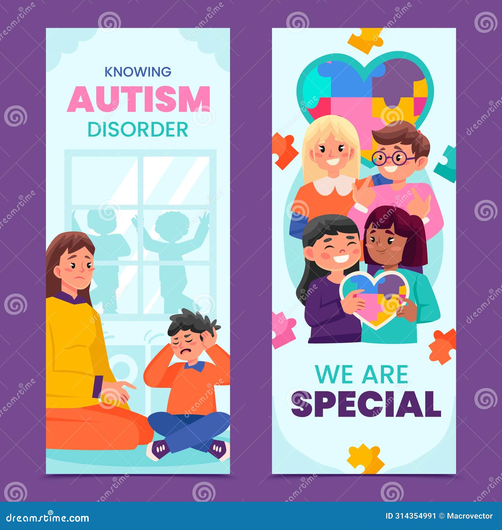 Autism Banners in Flat Design Stock Illustration - Illustration of ...