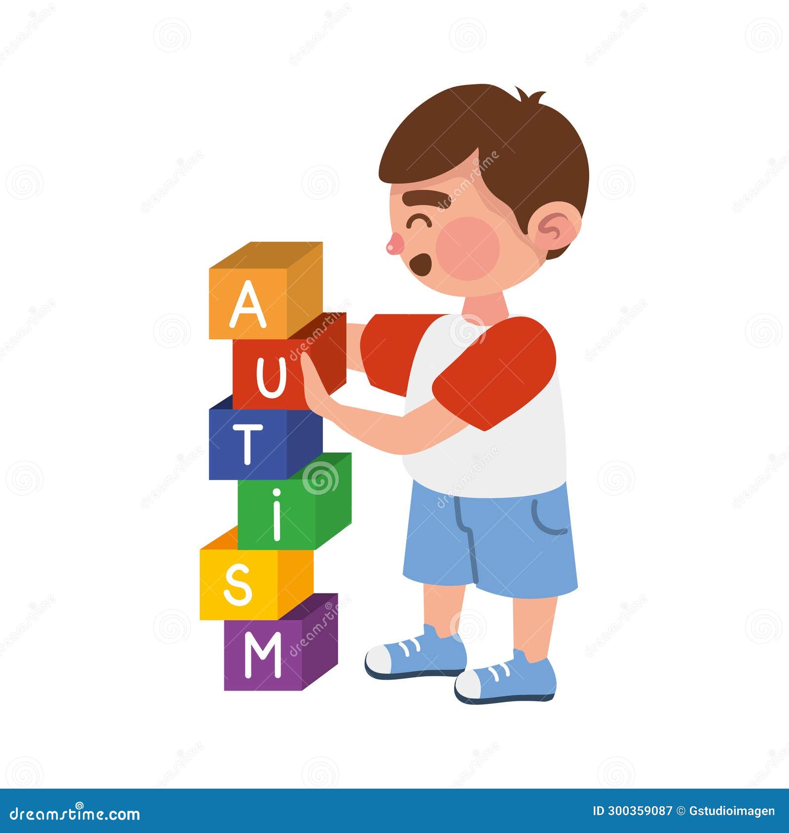 Autism boy with blocks stock vector. Illustration of design - 300359087