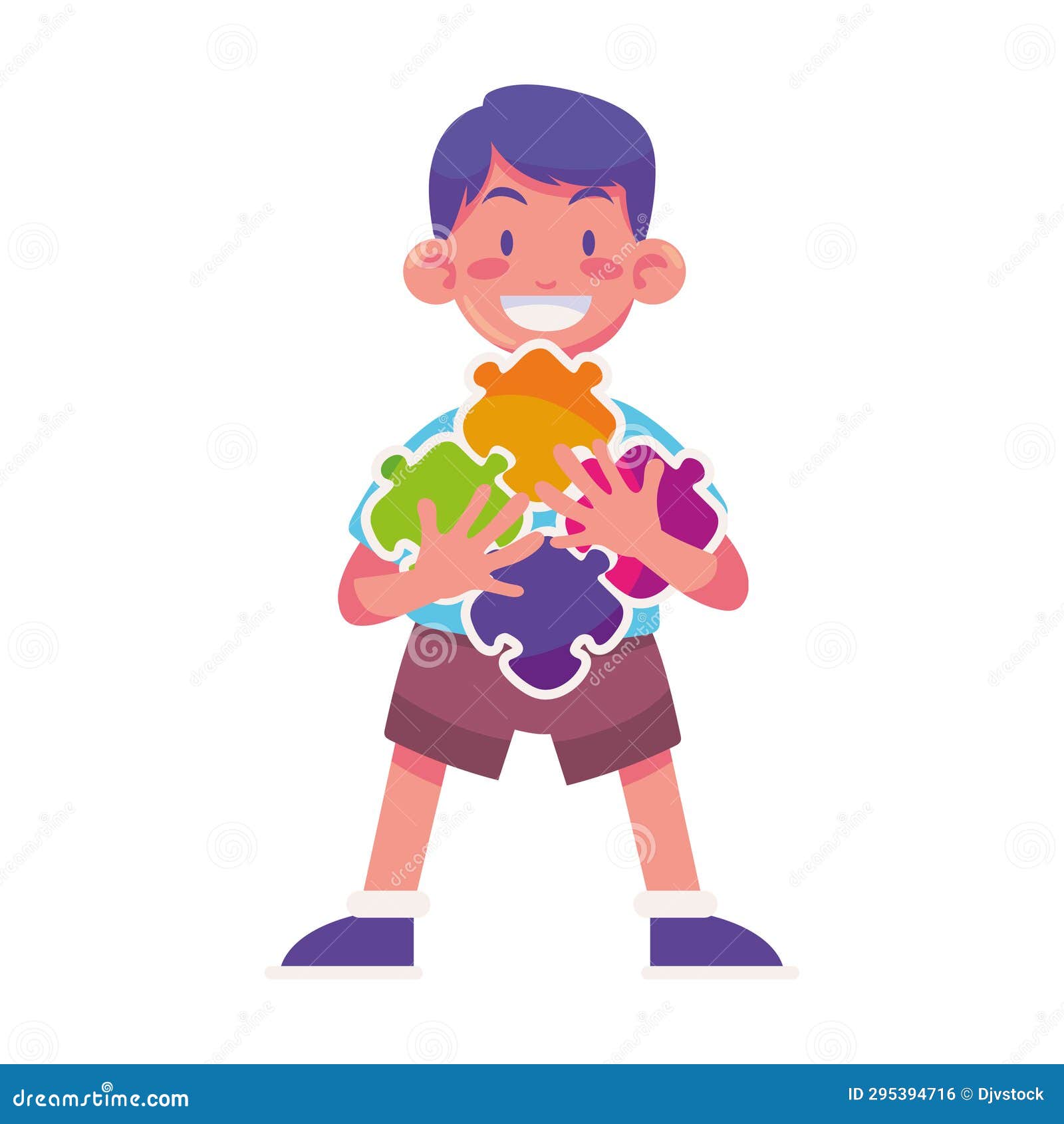 Autism boy with puzzles stock illustration. Illustration of isolated ...