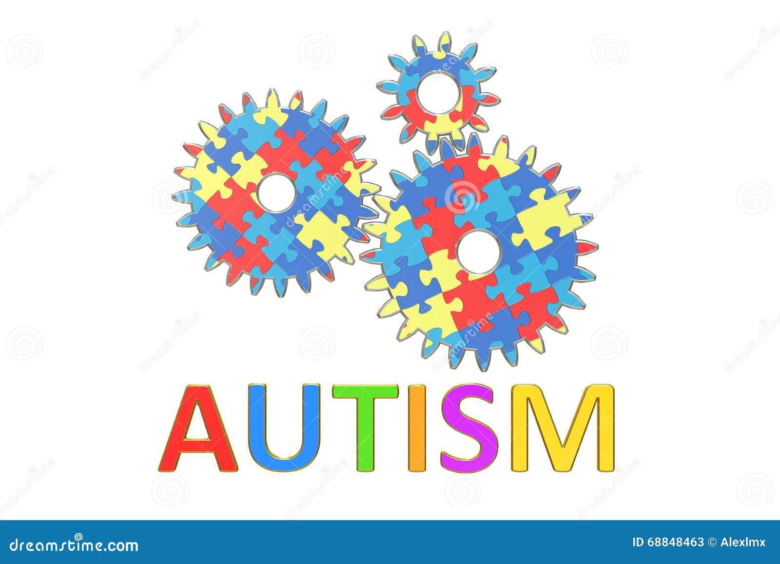 Autism Concept with Cogwheels, 3D Stock Illustration - Illustration of ...