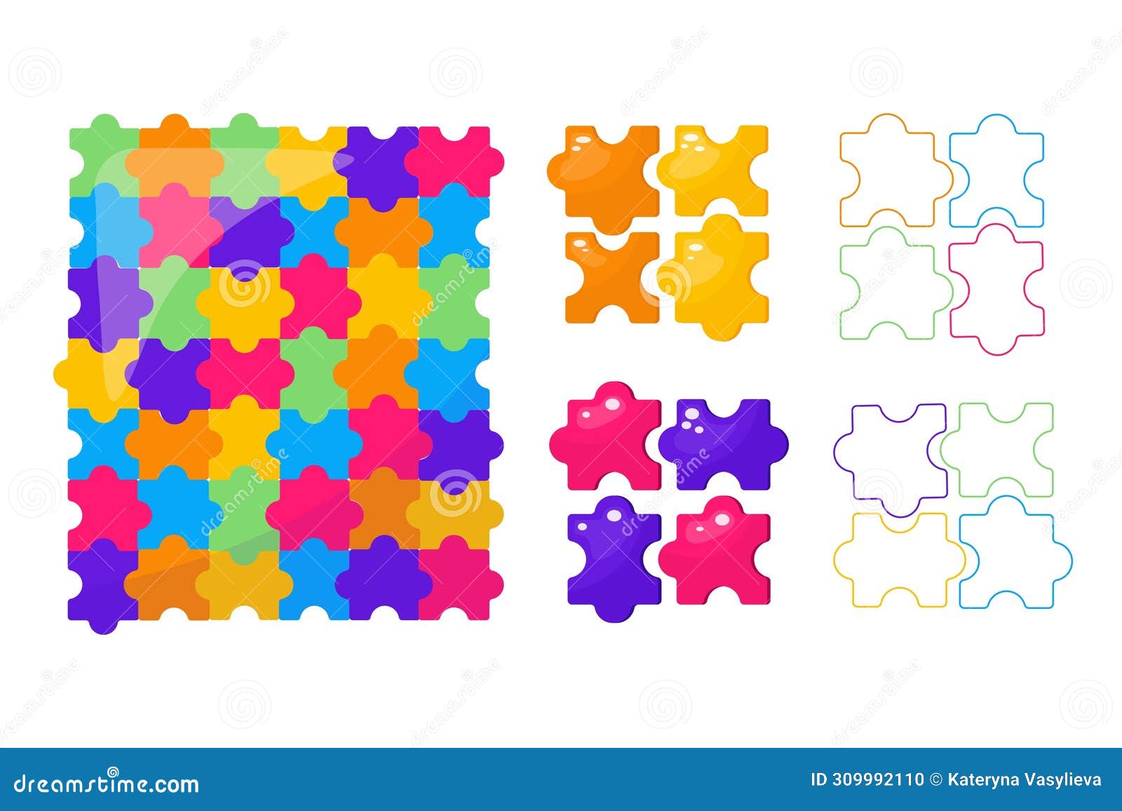 Colorful Seamless Puzzle. Rear Puzzles, Contour Drawing Puzzles Stock ...