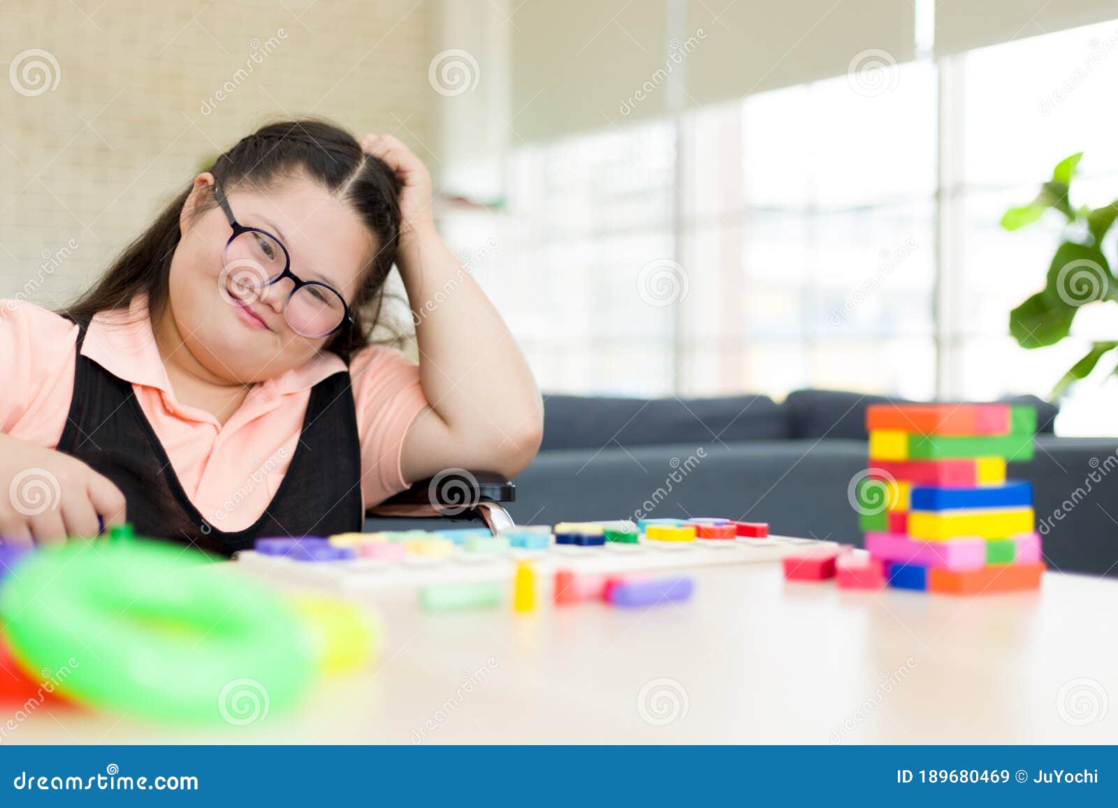 Autism Girl with Learning Practice at Home Stock Image - Image of ...