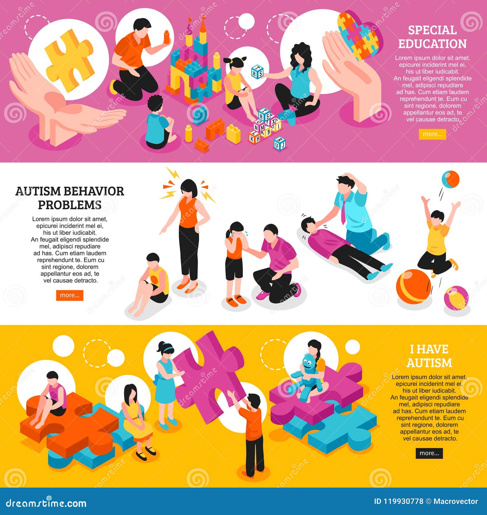 Autism Isometric Horizontal Banners Stock Vector - Illustration of ... Autism Isometric Horizontal Banners Stock Vector - Illustration of ...