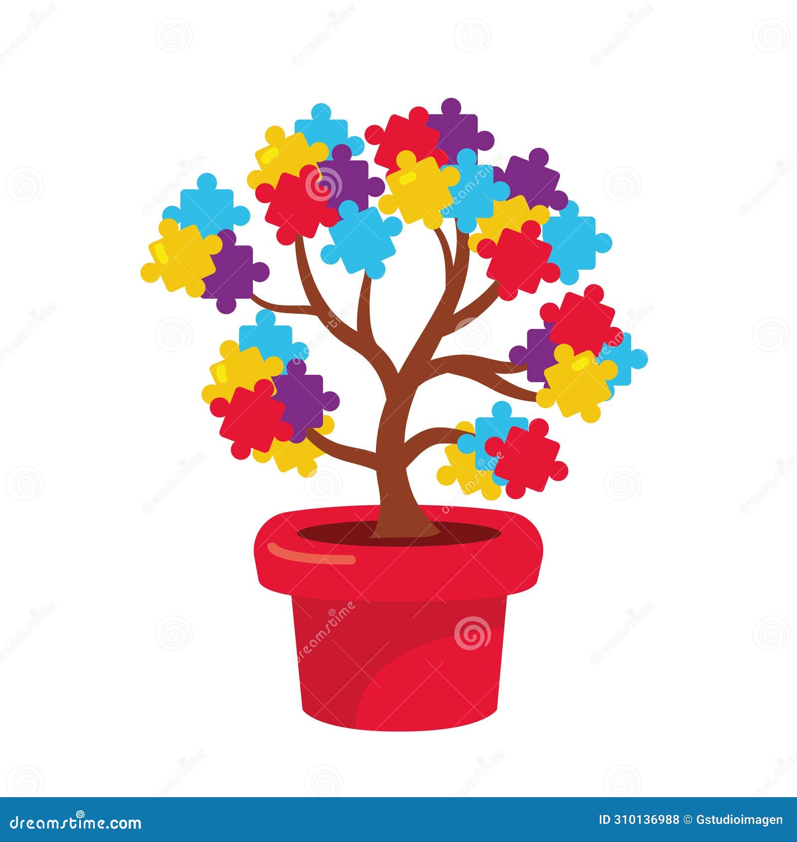 Autism Puzzle in Tree Shape Stock Vector - Illustration of isolated ...