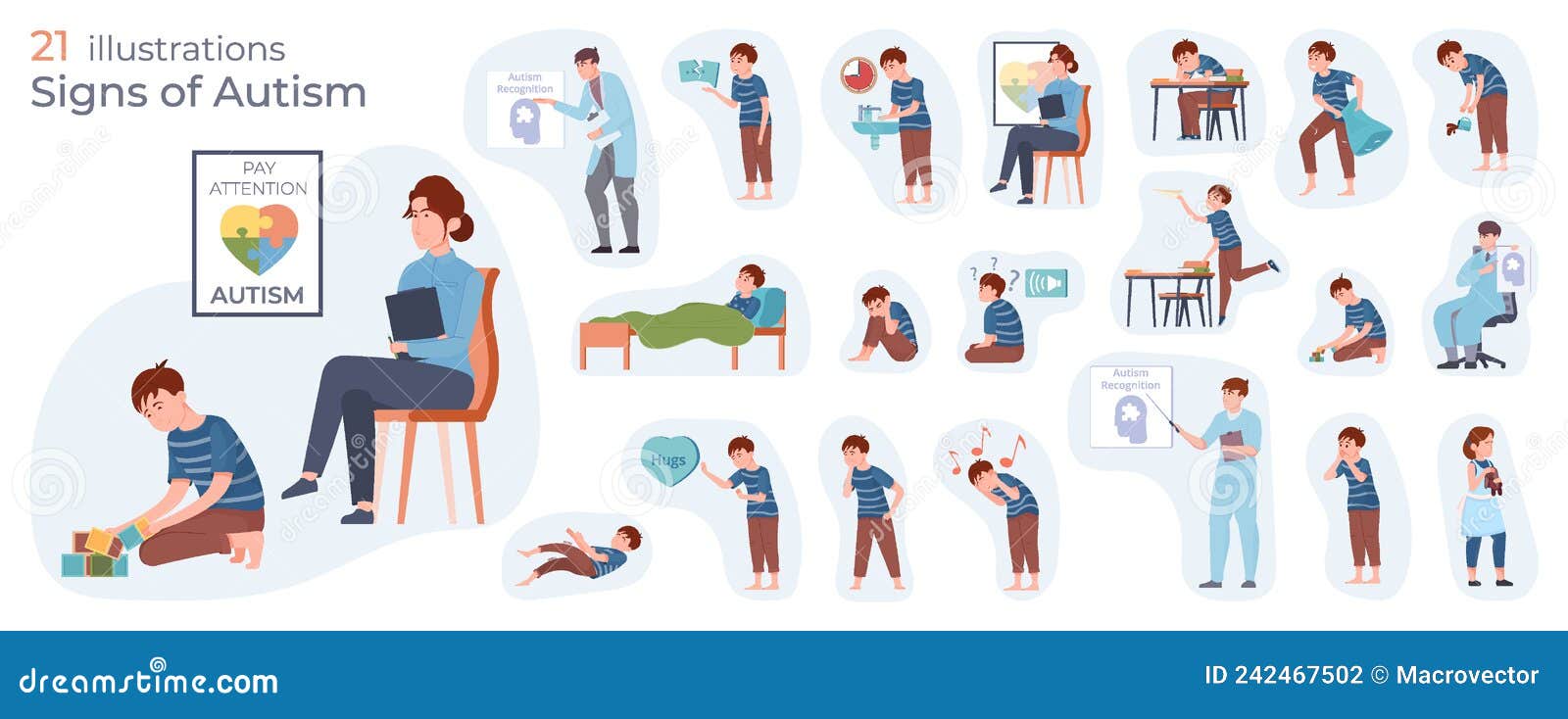 Autism Signs Flat Icons stock vector. Illustration of child - 242467502