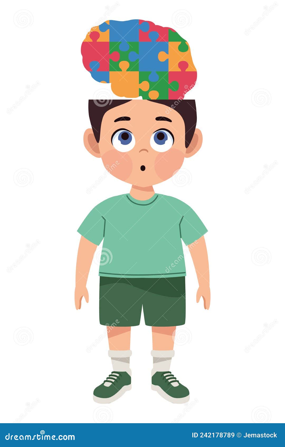 Autistic Boy with Brain Puzzle Stock Vector - Illustration of april ...