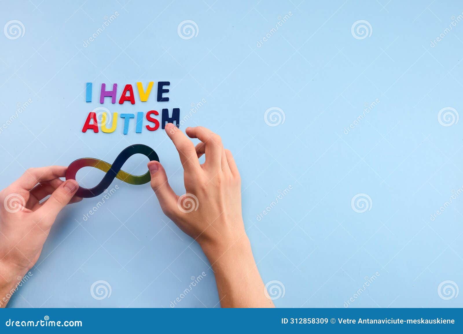 Autistic Boy Hands and Rainbow Eight Infinity Symbol. Autism Awareness ...