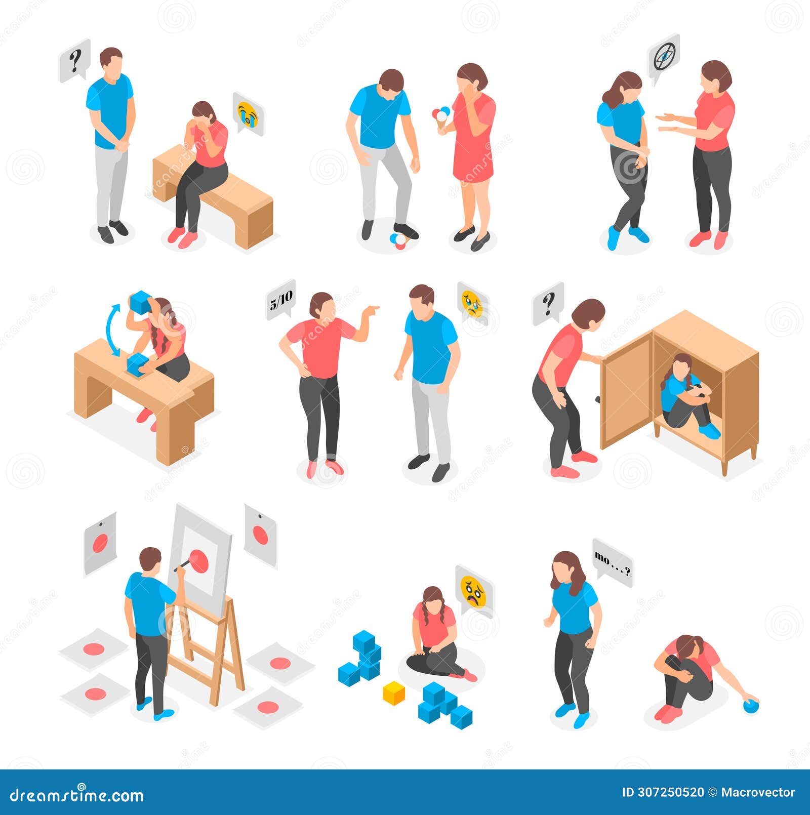 Autistic Characters in Isometric View Stock Illustration - Illustration ...