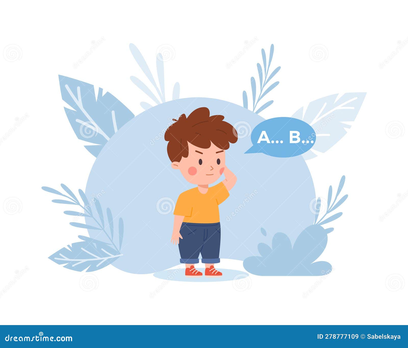 Autistic Child with Speech Delay, Cartoon Flat Vector Illustration ...