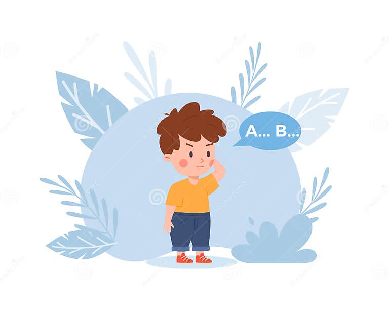 Autistic Child with Speech Delay, Cartoon Flat Vector Illustration ...