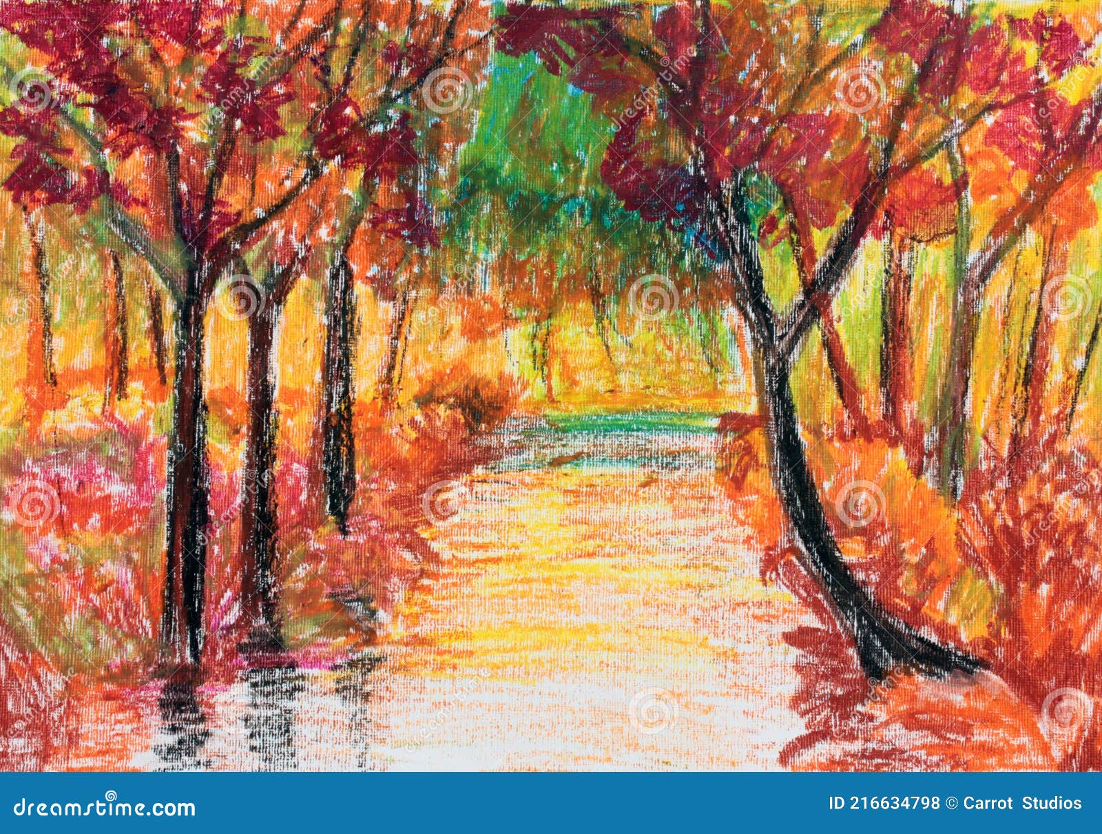 Autmn Tree Forest Background Painting Royalty-Free Stock Image ...