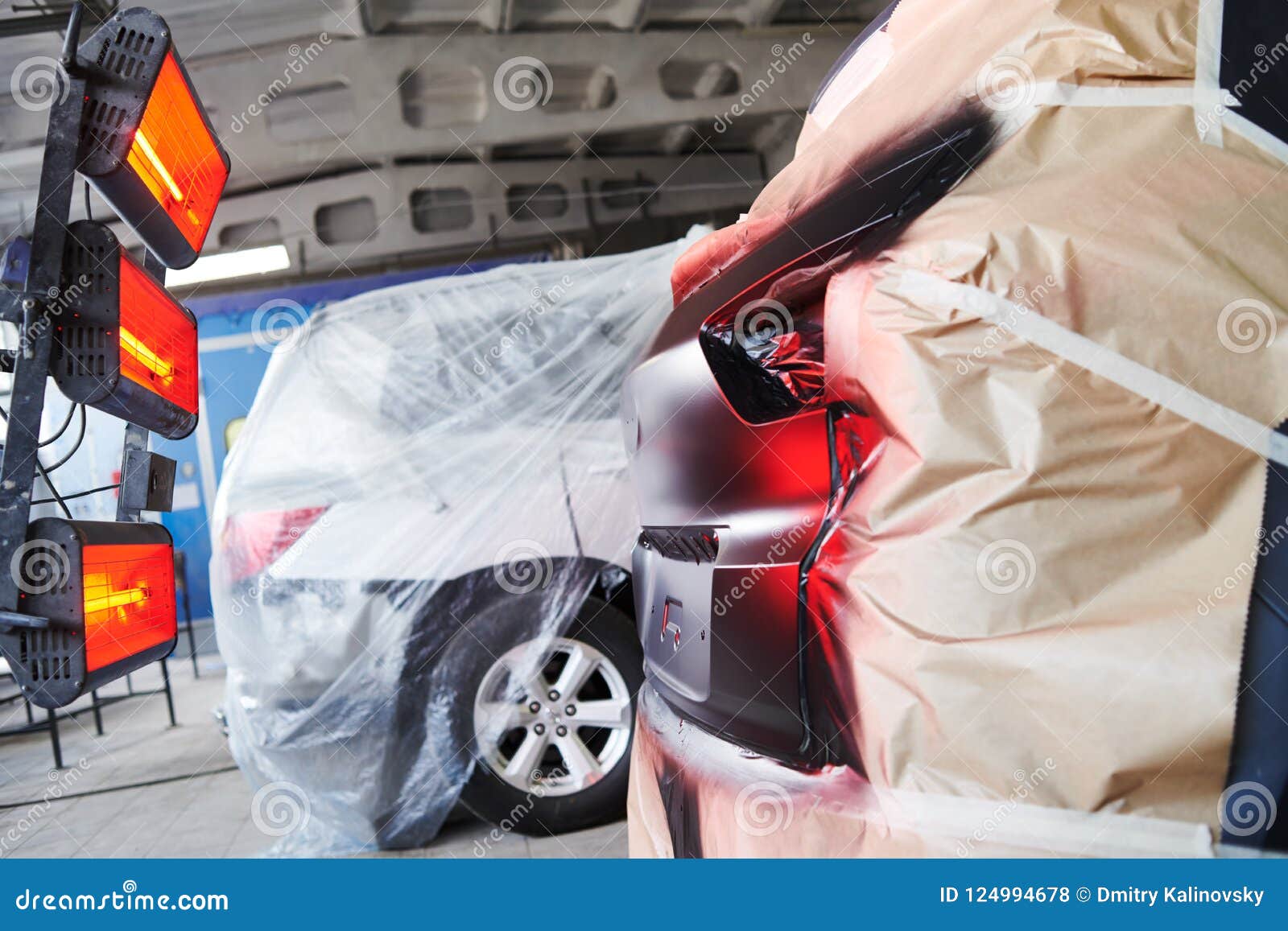 Auto Body Repair. Infrared Lamp in Use Stock Photo - Image of ...