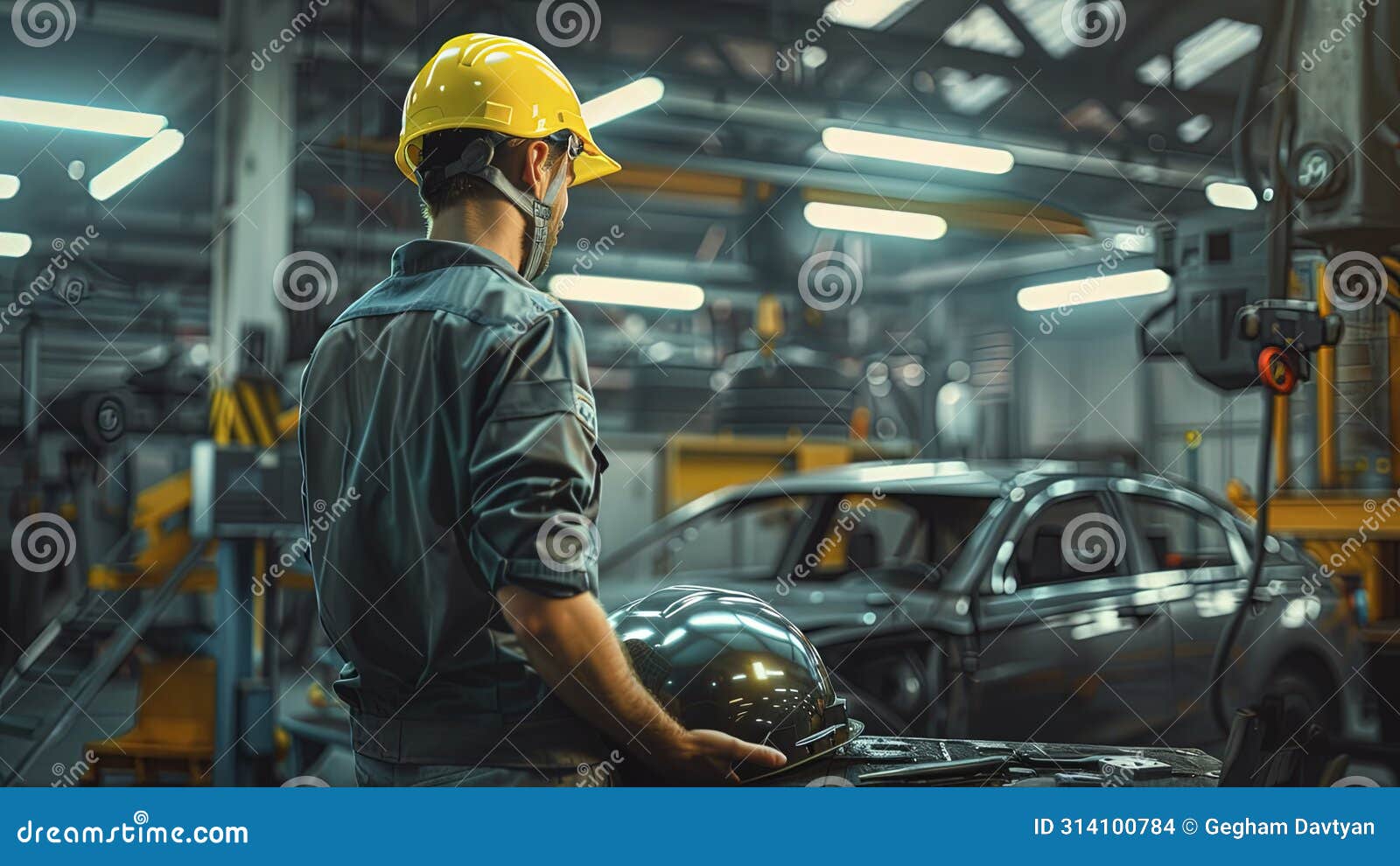 Auto Car Engineer Doing Work, Car Engineer at the Workstation with ...