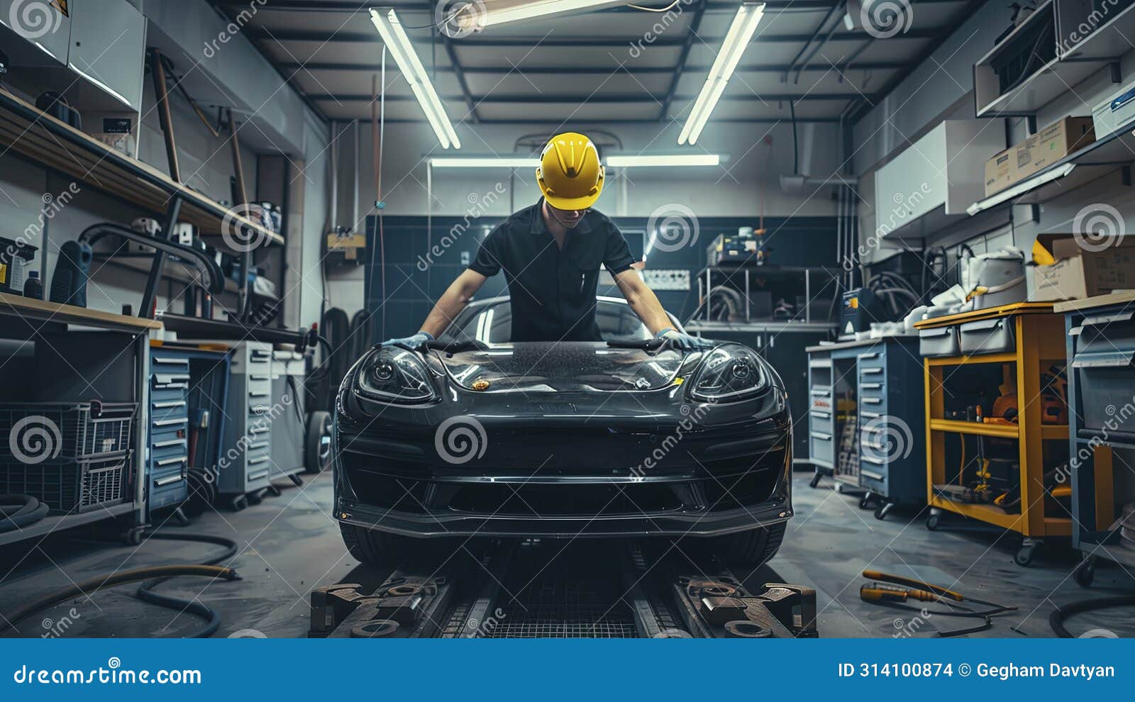 Auto Car Engineer Doing Work, Car Engineer at the Workstation with ...