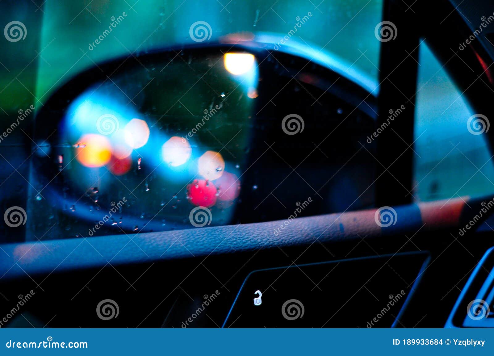 Auto Car Side Rearview Mirror at Night with Raining Stock Photo - Image ...