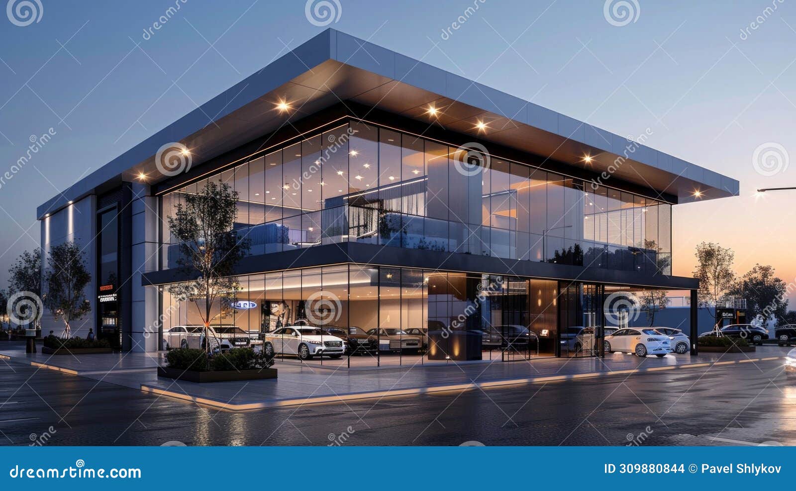 Auto Dealership Modern Glass Building Stock Photo - Image of building ...