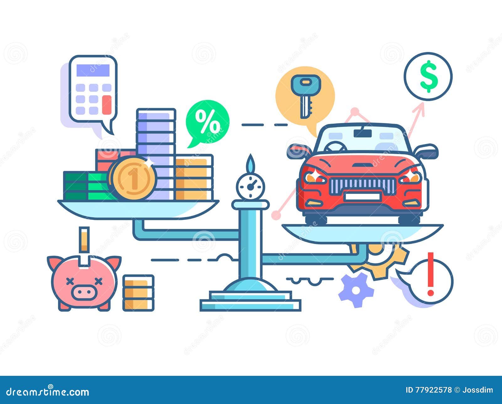 Auto en geld op schalen vector illustratie. Illustration of kosten ...