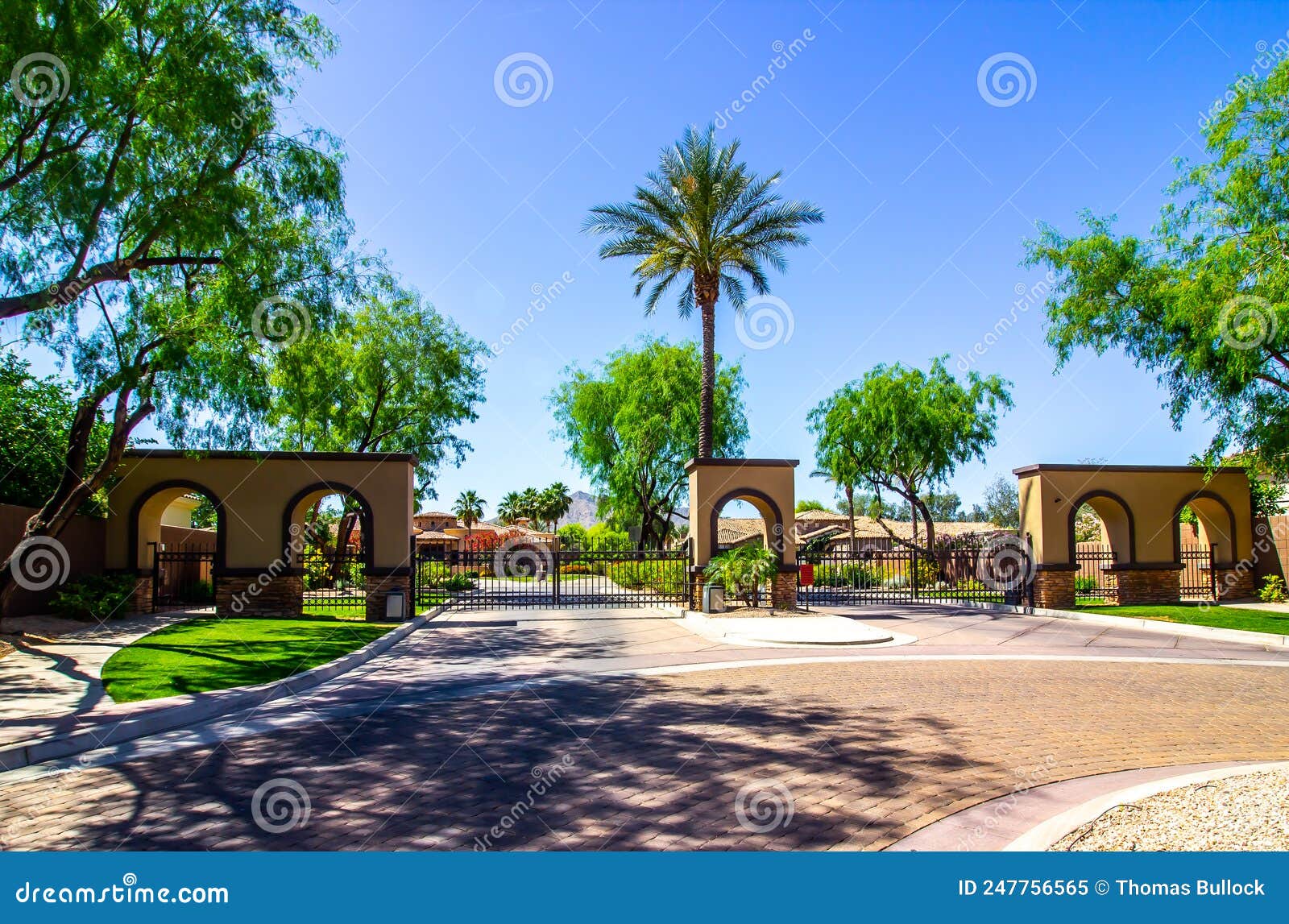 Entrance and Exit Security Gates Stock Image - Image of pavers, home ...