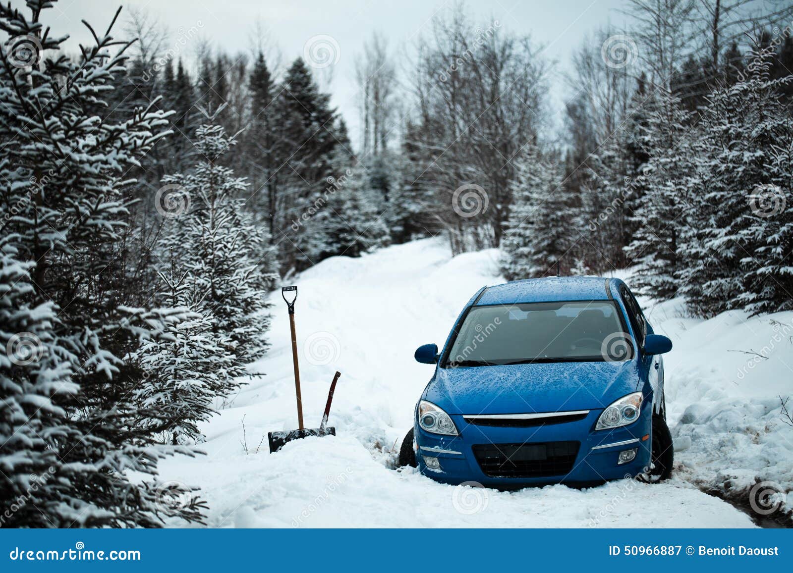 Auto Fest Im Schnee Auf Forest Road Stockbild - Bild von gehaftet ...