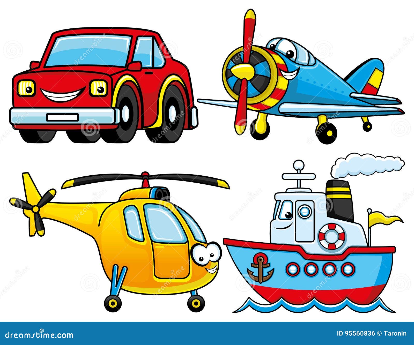 Auto, Flugzeug, Schiff Und Hubschrauber Vektor Abbildung - Illustration ...