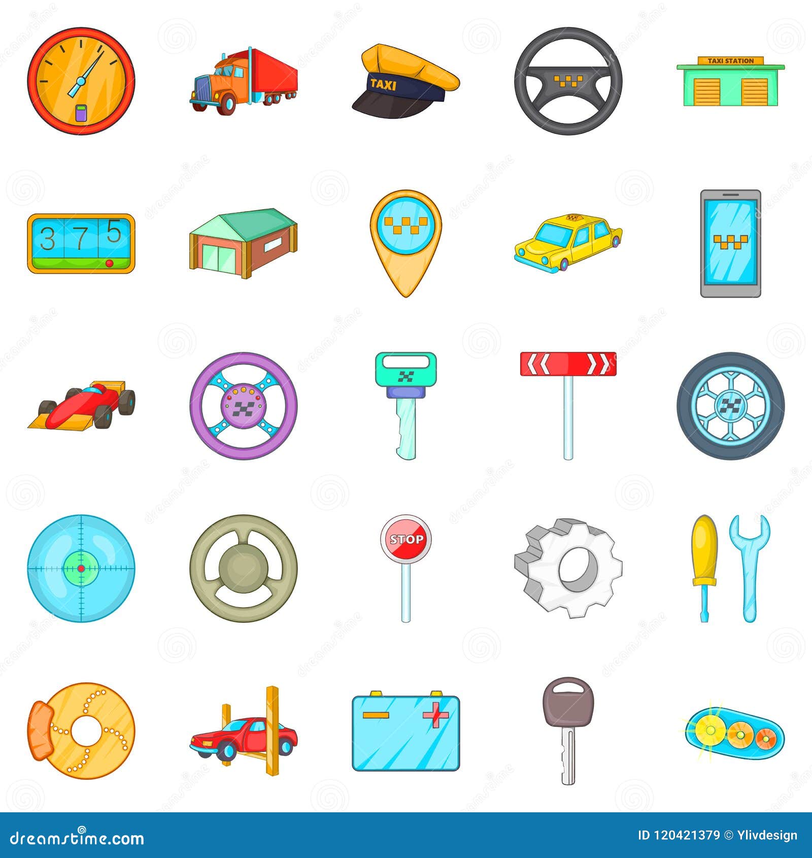 Auto Icons Set, Cartoon Style Stock Vector - Illustration of piston ...