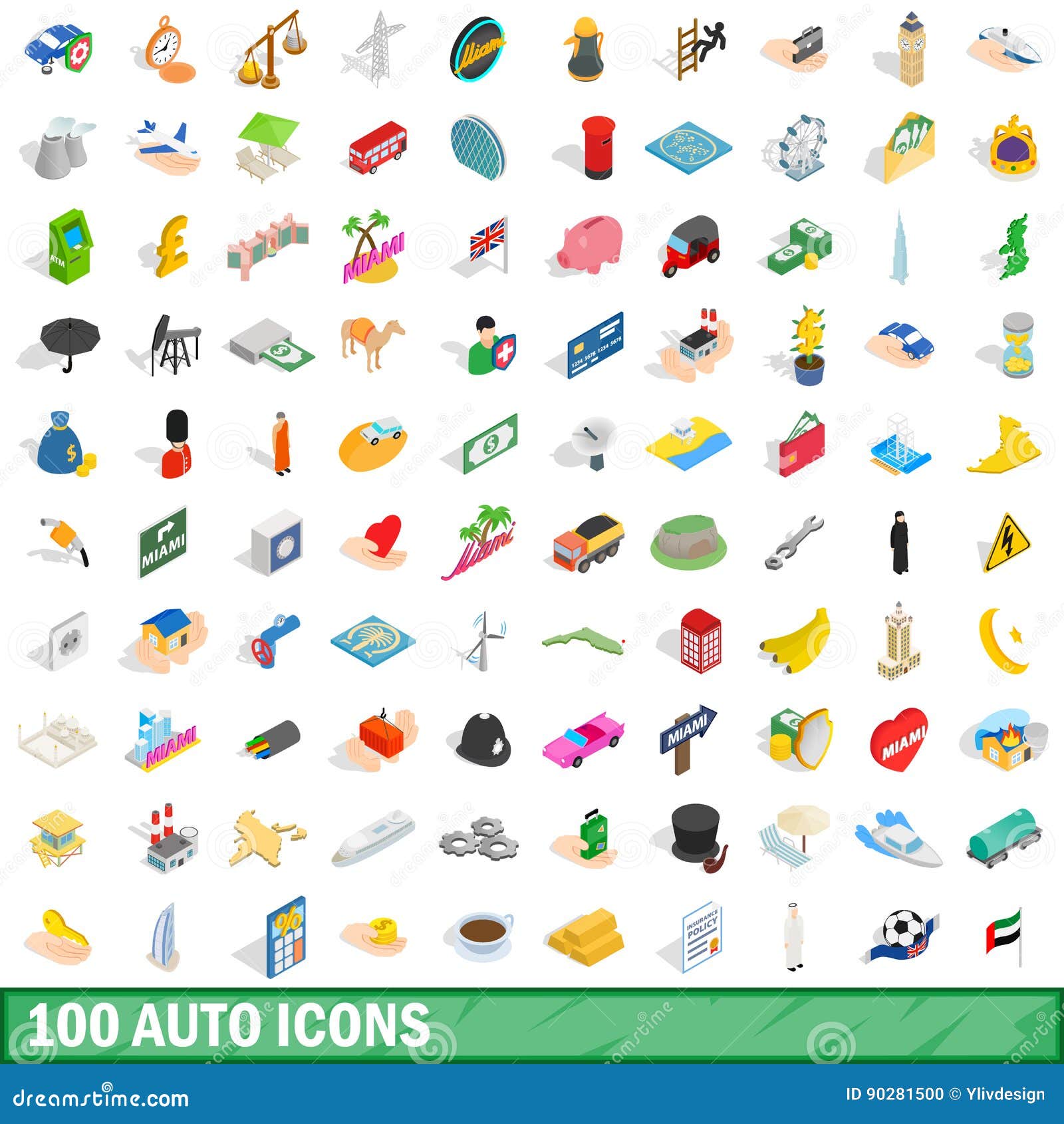 100 Auto Icons Set, Isometric 3d Style Stock Vector - Illustration of ...