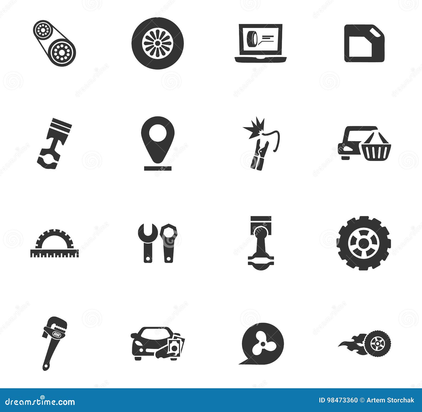 Auto icons set stock vector. Illustration of fire, adjustable - 98473360