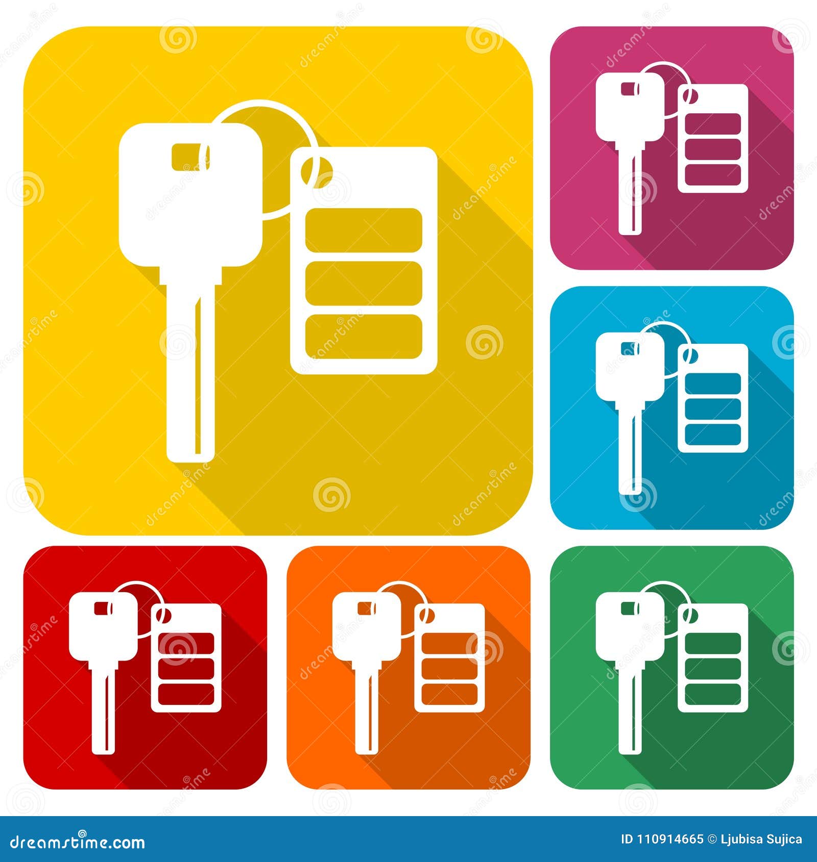 Auto Key with Remote Control Icons Set with Long Shadow Stock Vector ...