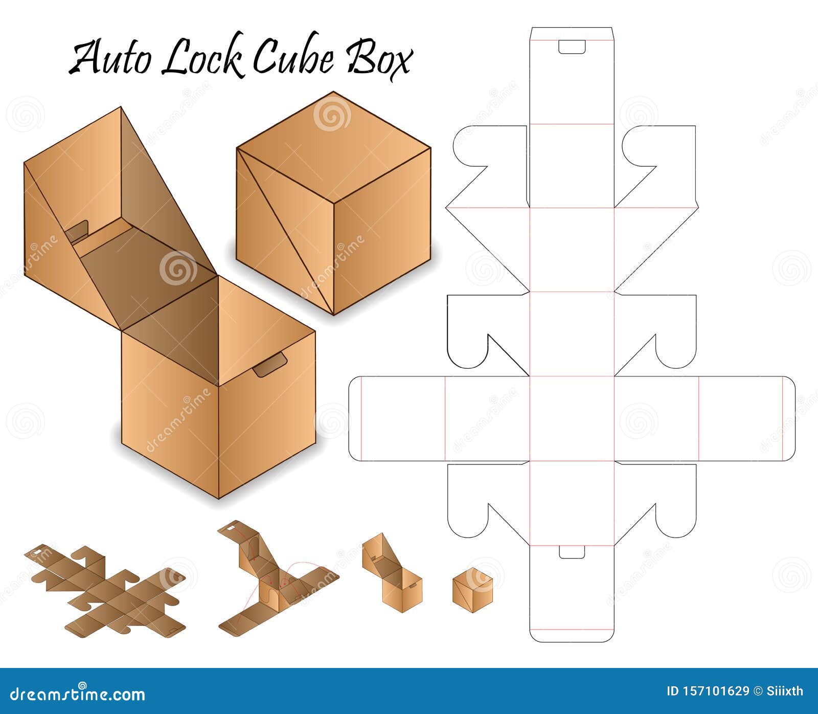 Auto Lock Box Packaging Die Cut Template Design. 3d Mock-up Stock ...