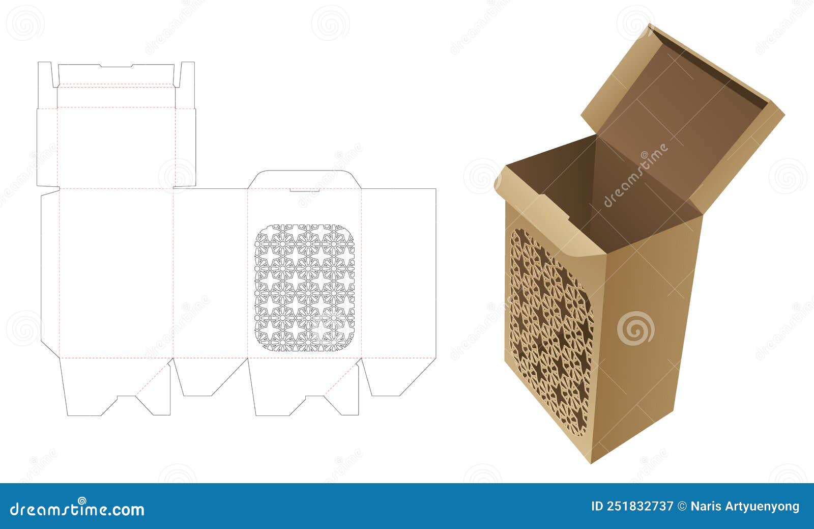 Auto Locked Box with Stenciled Arabic Pattern Die Cut Template and 3D ...