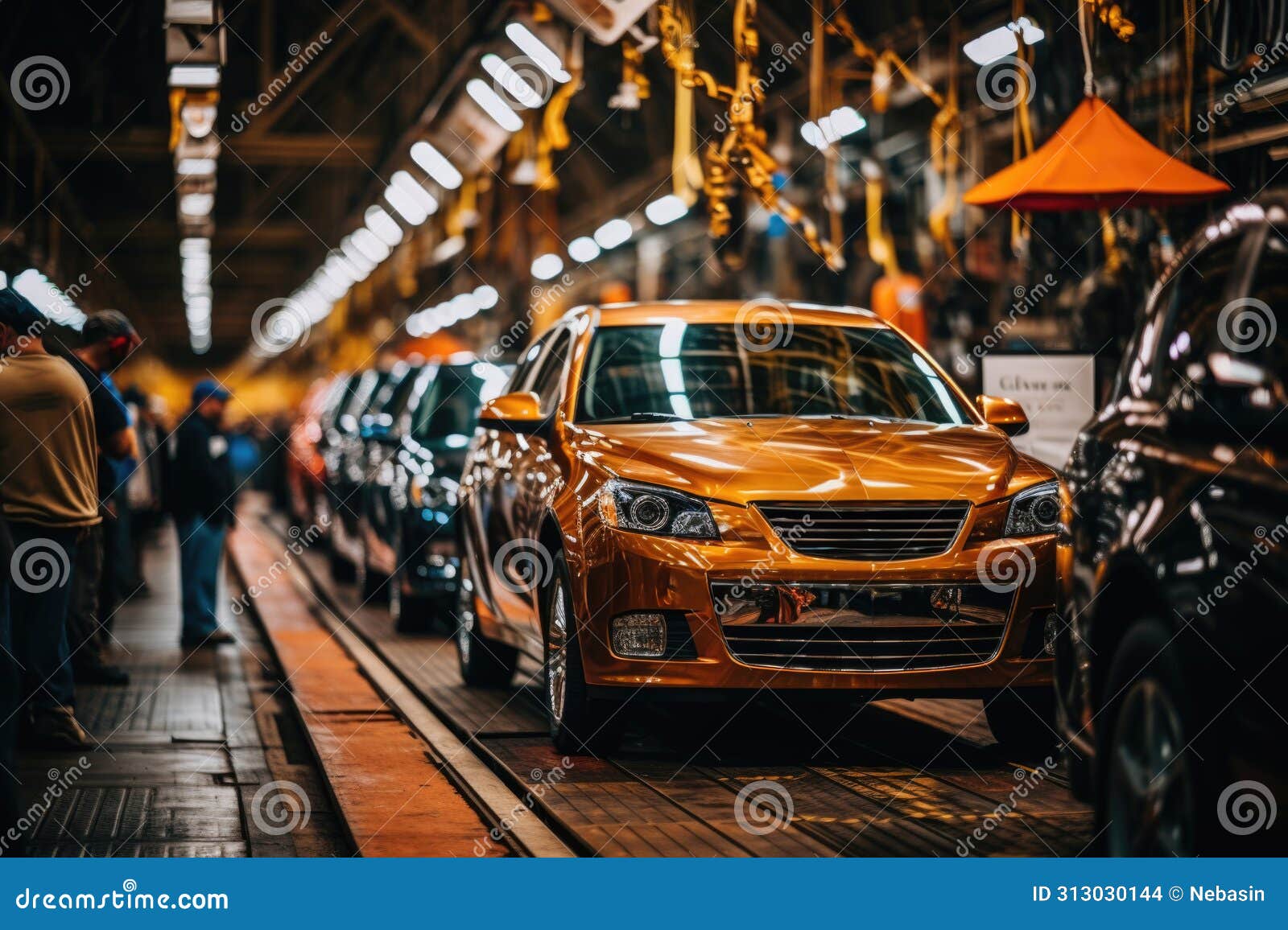Auto Manufacturing in Progress: Industrial Conveyor at Work with Cars ...