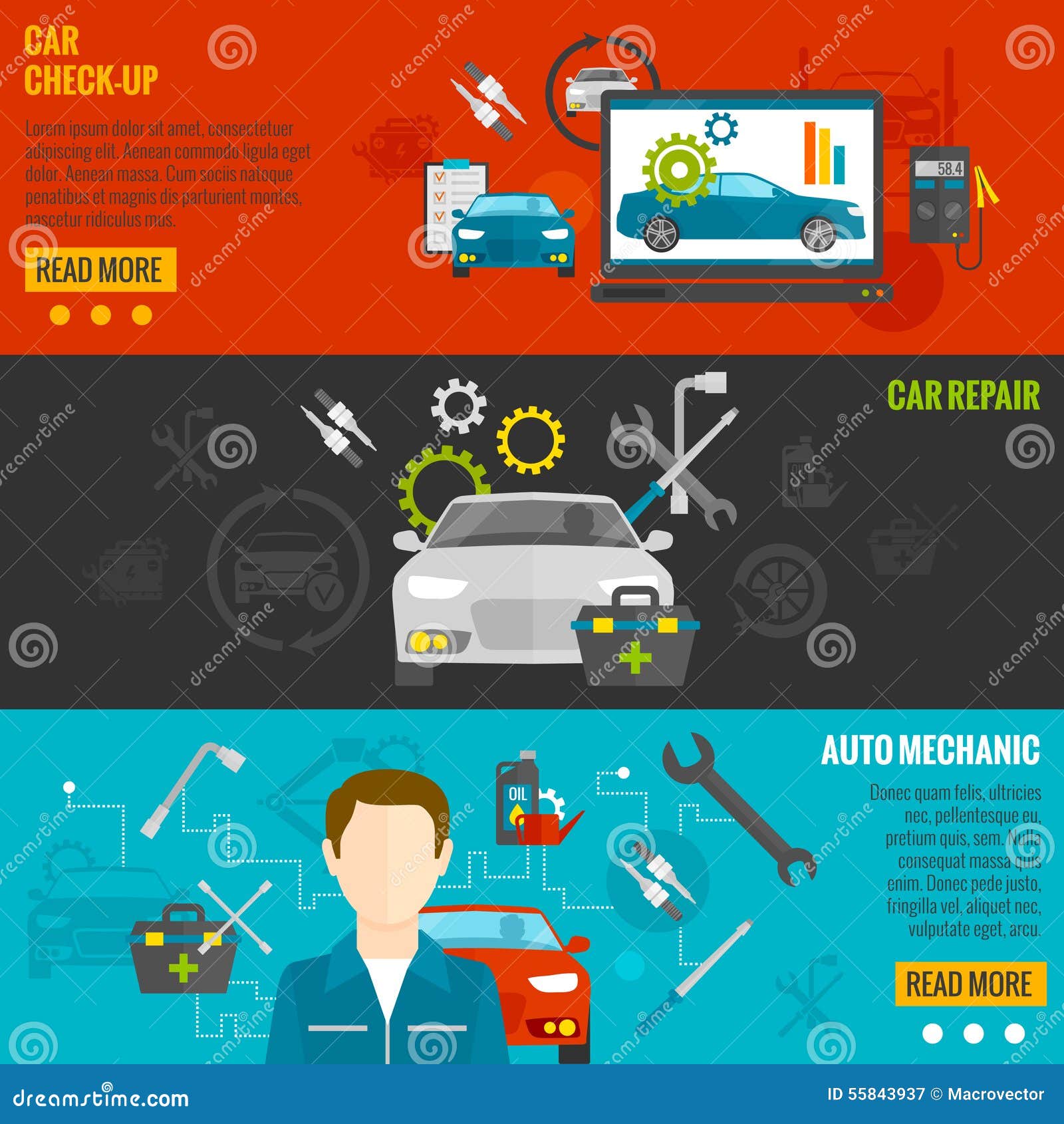 Auto Mechanic Banner Set stock vector. Illustration of meter - 55843937