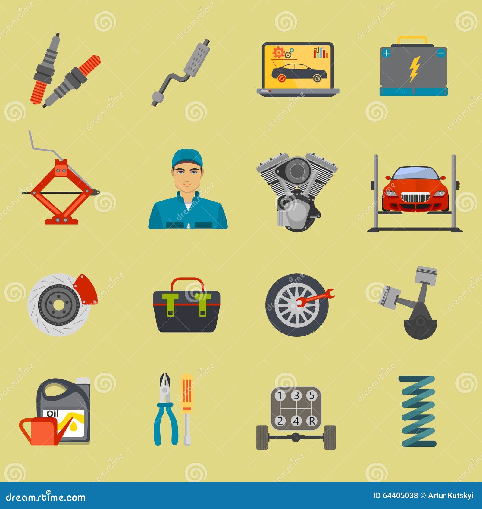 Auto Mechanic Car Repair Service Flat Icon Set Stock Vector ...