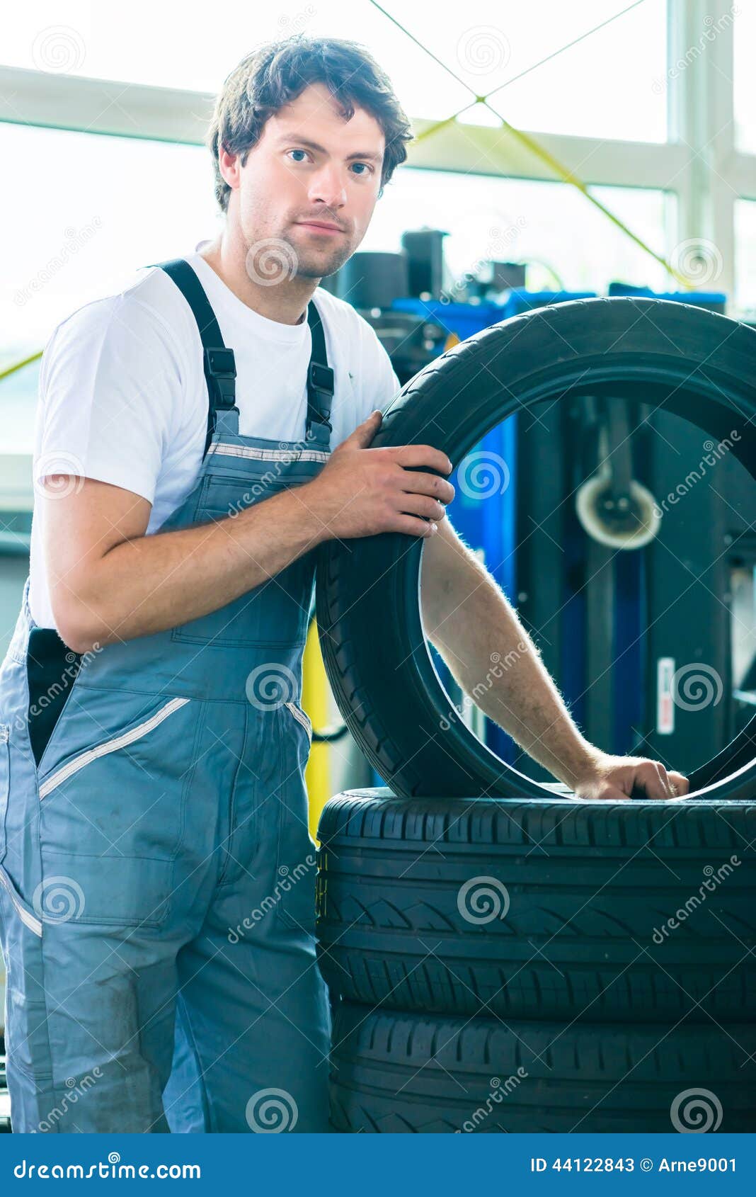 Auto Mechanic Changing Tire in Workshop Stock Image - Image of ...