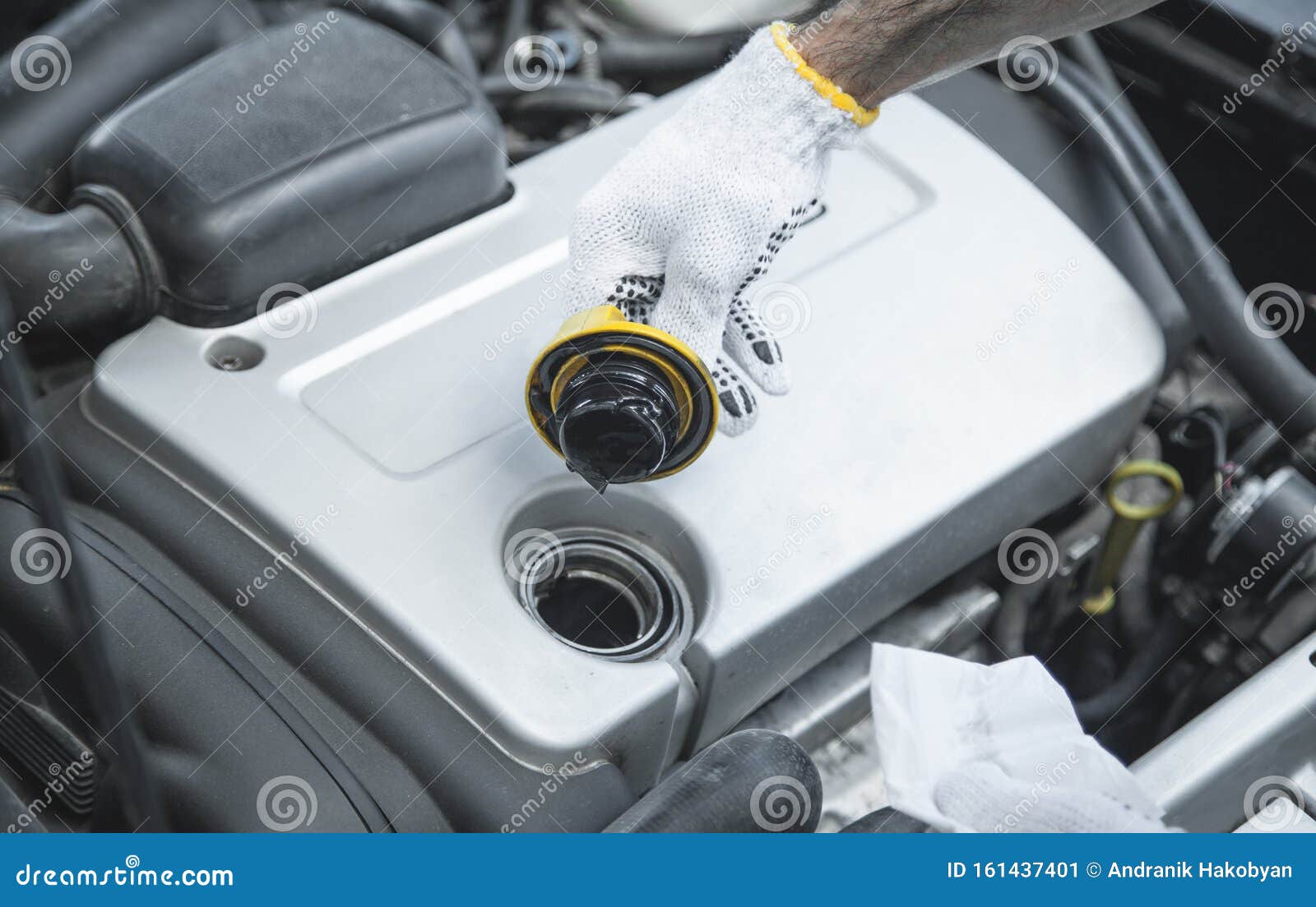 Auto Mechanic Check System Oil of Car Engine Stock Image - Image of ...