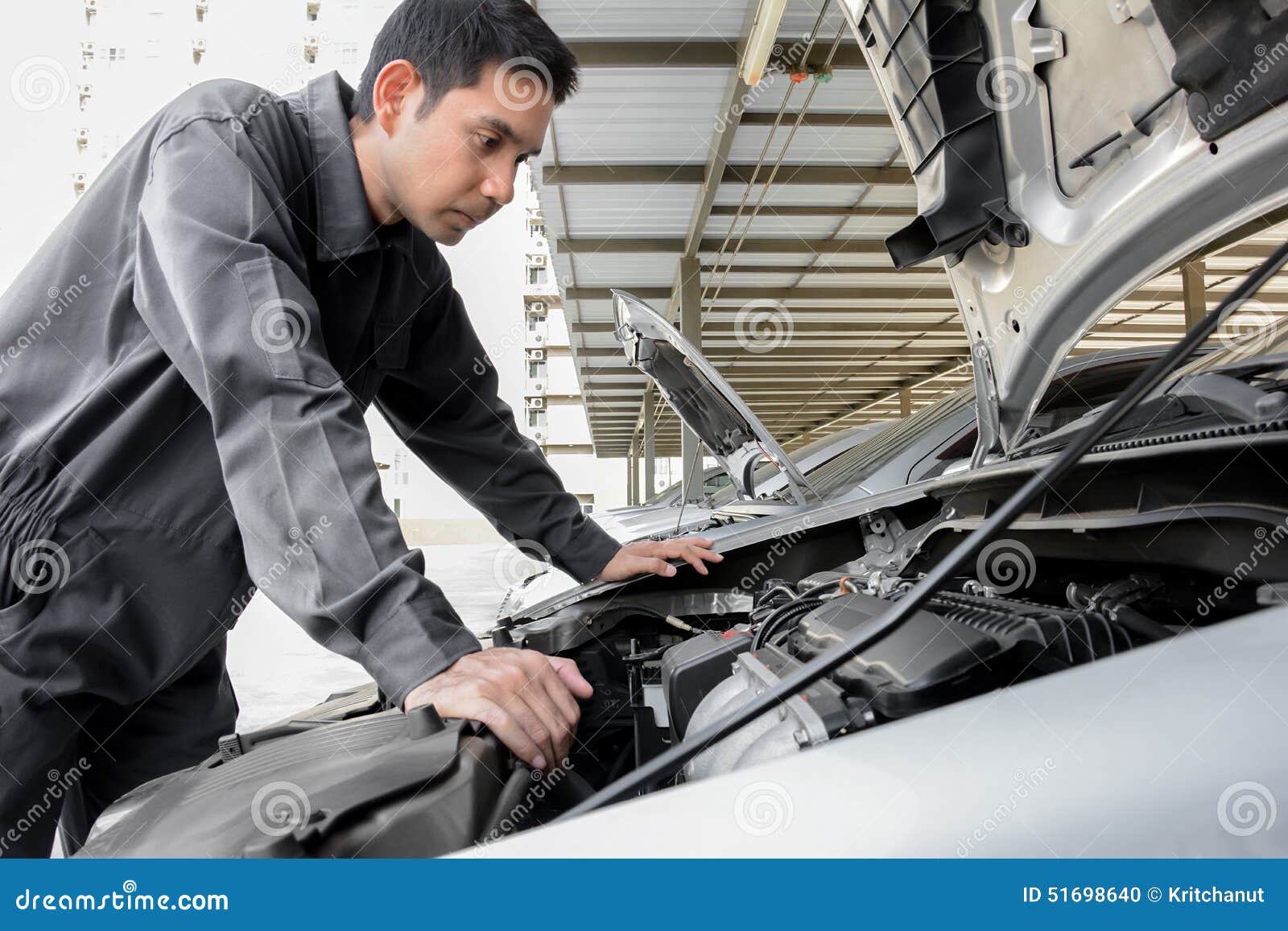 Auto Mechanic Checking Car Engine Stock Photo - Image of hand, motor ...