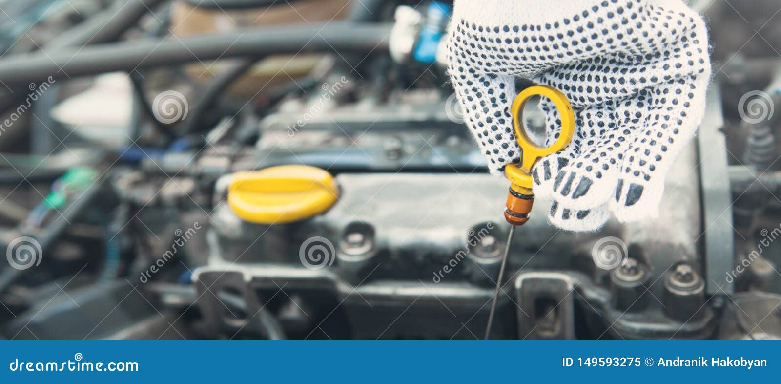 Auto Mechanic Checking the Car Engine Oil Level Stock Image - Image of ...