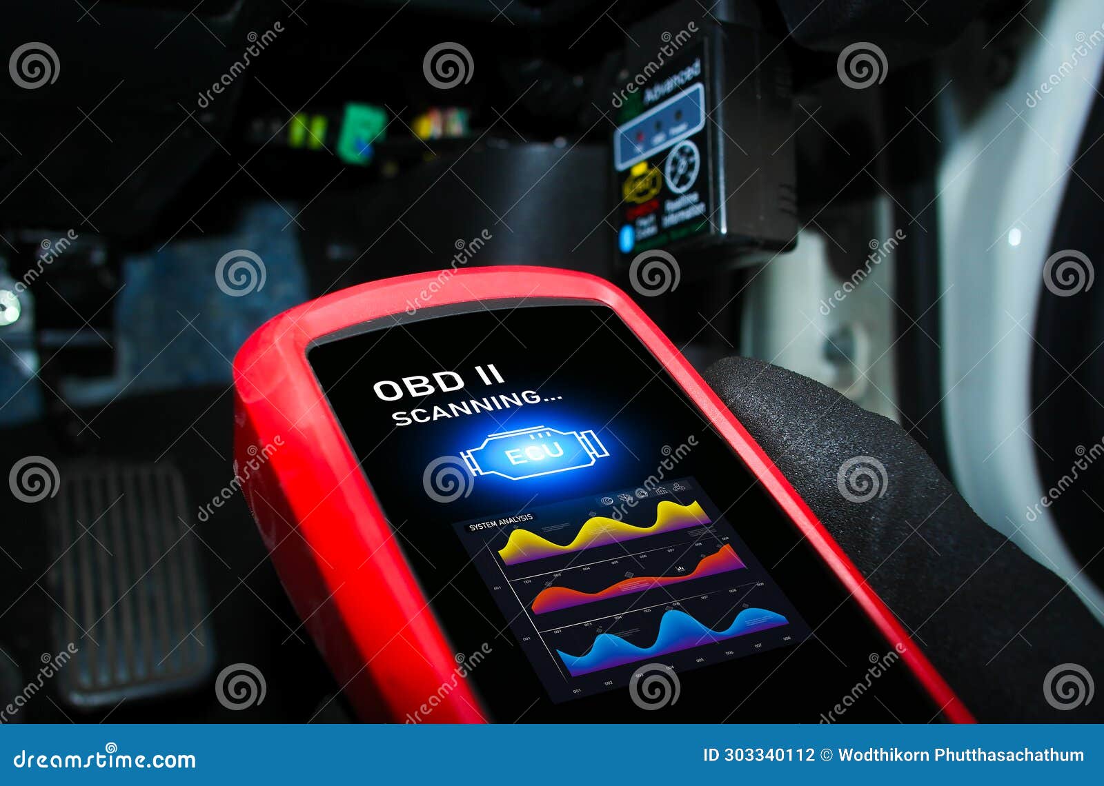 Auto Mechanic Checking ECU Engine System with OBD2 Wireless Scanning ...