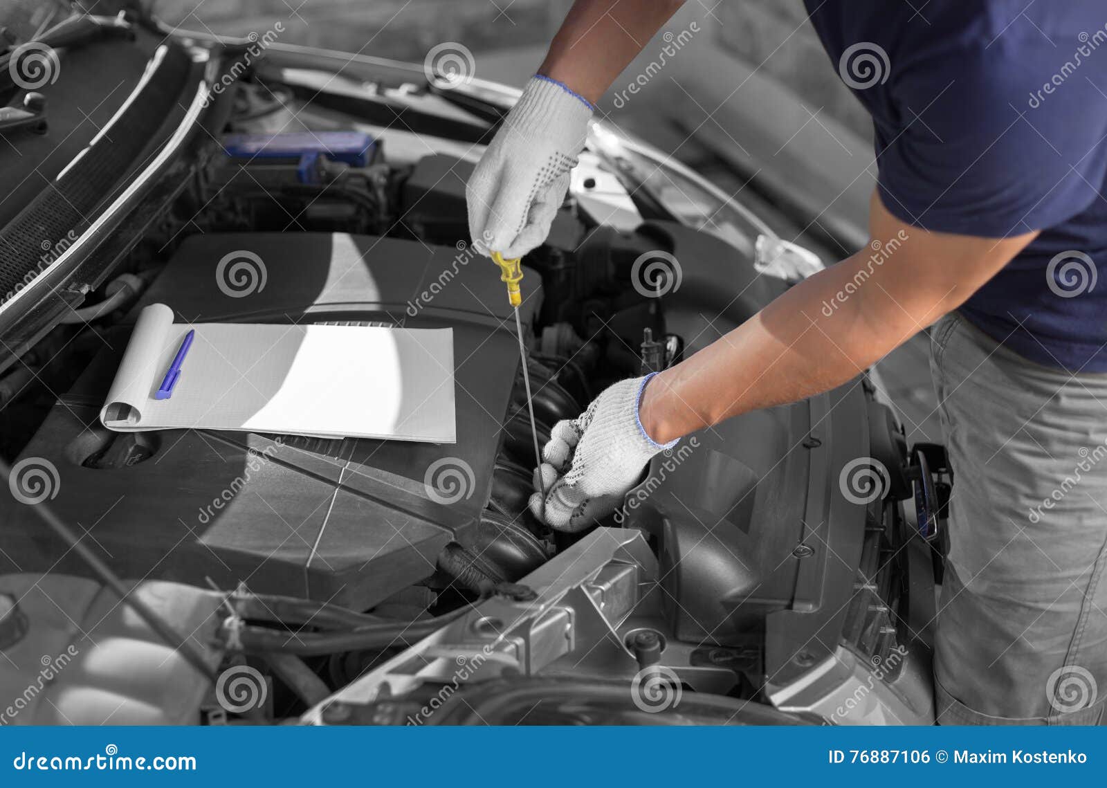 Mechanic Checking The Car Engine In Auto Repair Stock Photography ...