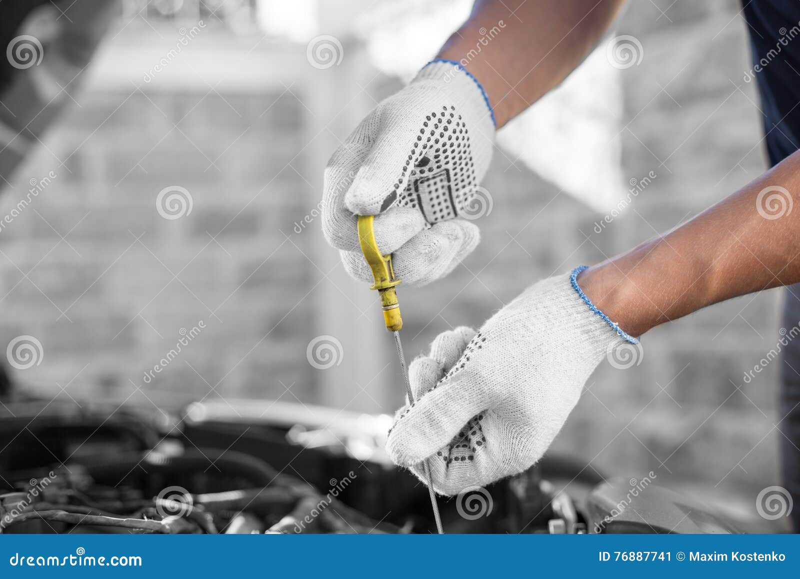 Auto Mechanic Checking the Oil Level in Car Engine Stock Image - Image ...